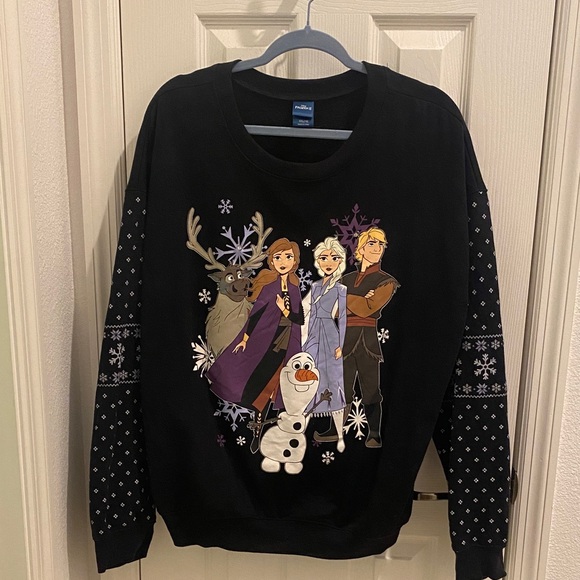 Disney | Sweaters | Disney Black Crewneck Sweater With Frozen ...